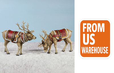 Majestic Deer Red Harness Figure Set-Roman Christmas Holiday Reindeer ...