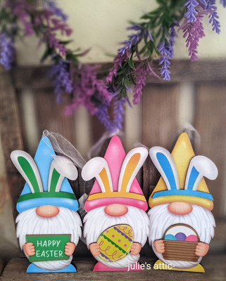 NEW HOBBY LOBBY EASTER SPRING WOOD EASTER BUNNY GNOMES X 3 ORNAMENTS DECOR | eBay