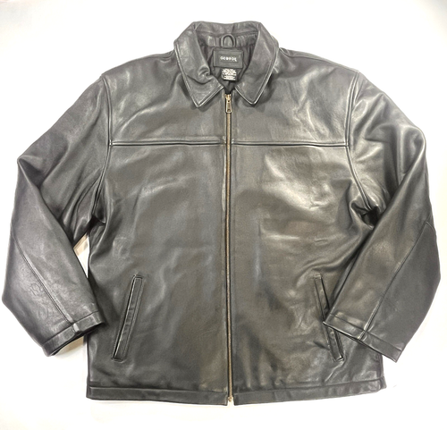 George Leather Jacket Mens L Black Quilted Lined Full Zip Biker Bomber ...