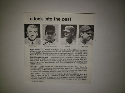 Christy Mathewson Carl Hubbell Mel Ott Bill Terry 1969 Giants MLB Look ...