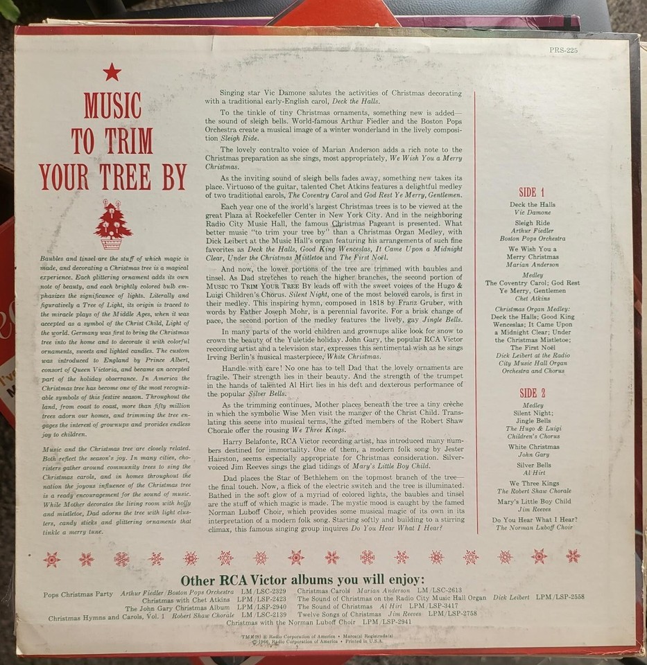 Music To Trim Your Tree By Vinyl, LP 1966 RCA Victor – PRS-225 | eBay