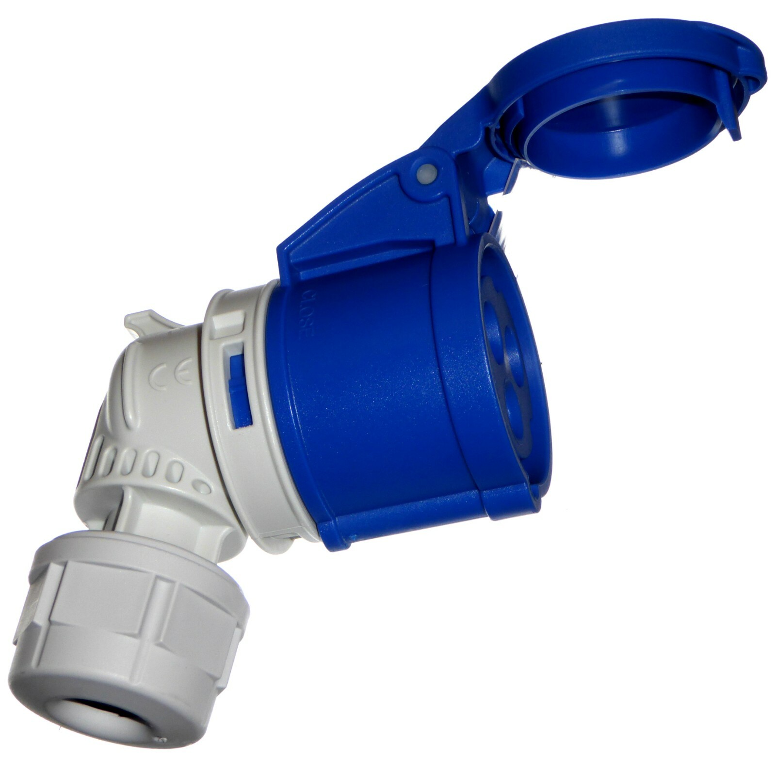 16 Amp 3 Pin 240V Blue Plug Coupler Socket Angled 2P+E 16A IP44 Garo ...
