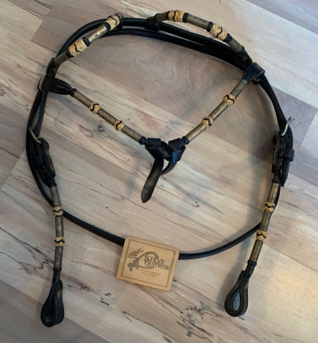 STEVE GUITRON Headstall 1-2 Ear and Browband Leather Silver Rawhide ...