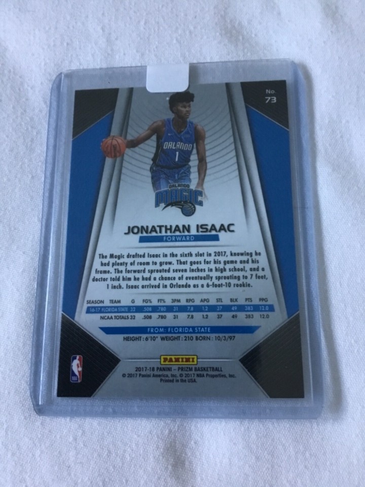 2017-18 Panini Prizm #73 JONATHAN ISAAC Rookie Card RC Orlando Magic ...