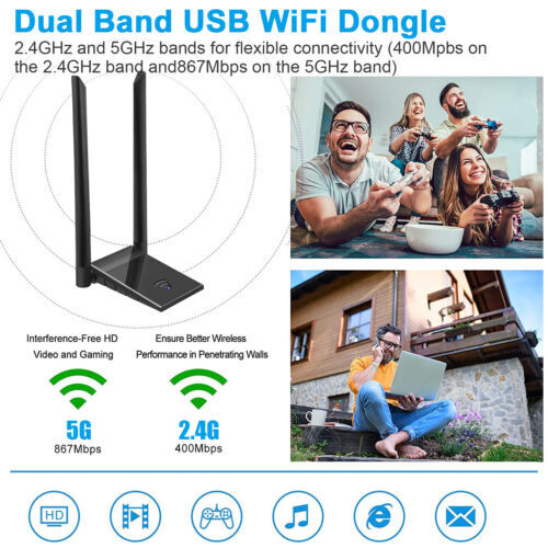 1300Mbps Long Range WiFi Adapter Antenna Dual Band 5GHz Wireless Dongle ...