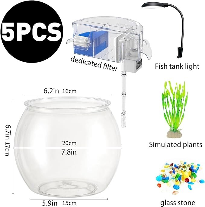 Aquarium Small Fish Tank with Filter and Light Break-Resistant Plastic ...