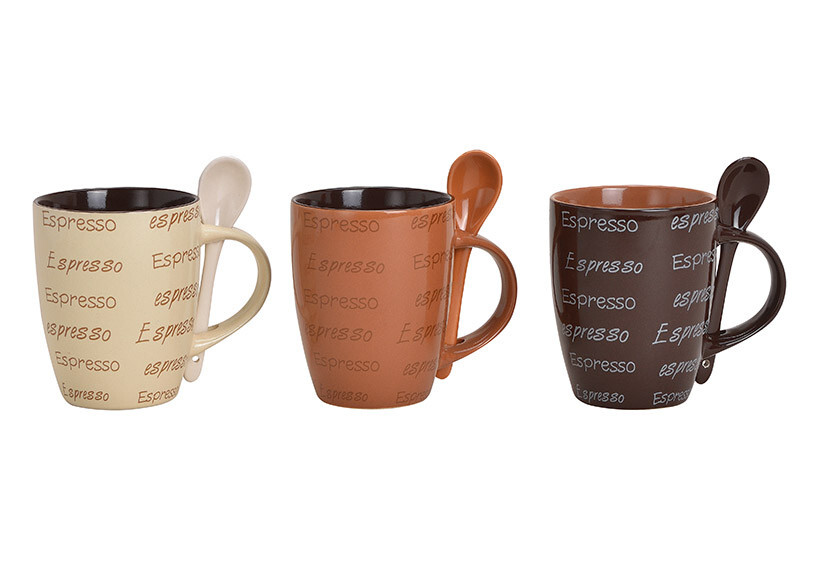 *ABVERKAUF* 3er Set Kaffeetassen mit 3 Löffel 250ml, Höhe ca. 10,5cm ...