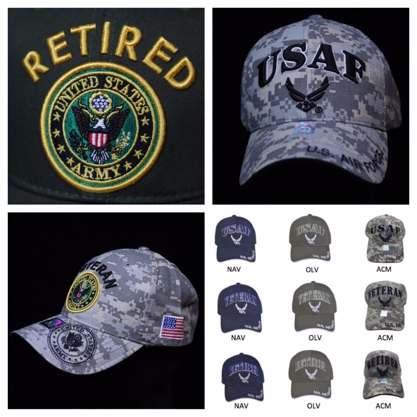 Mens Cap U.S. Air Force US Army US Veteran US Retired Caps Military ...