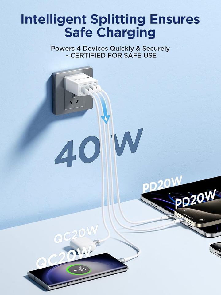 USB C Charger Block, 40W 4-Port Fast Charger 20W Type C Charging Block ...