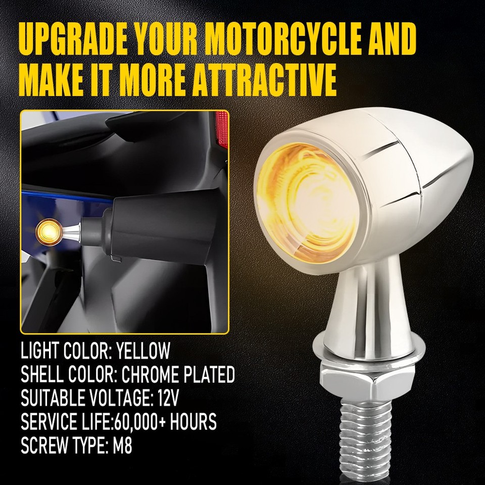 Chrome Motorcycle Mini LED Bullet Turn Signal Light Blinker Indicator ...