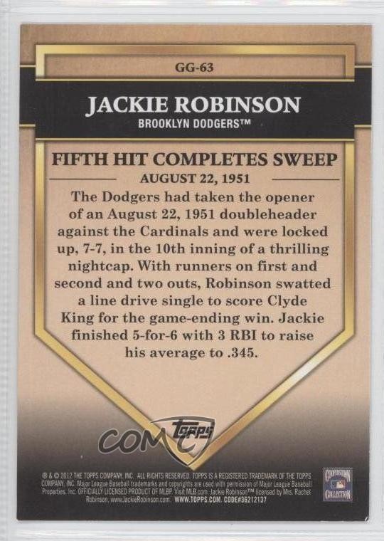 2012 Topps Golden Greats Jackie Robinson #GG-63 HOF 02v3 | eBay