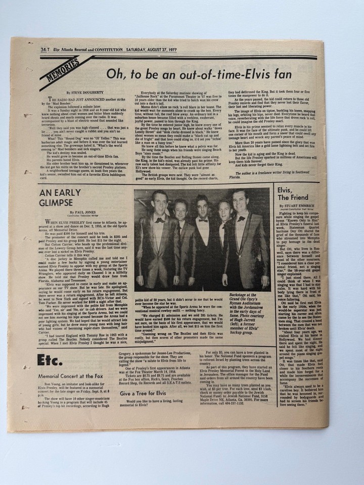 Elvis Presley Death Newspaper 8/17/1977 Front Page & Memories section 8 ...