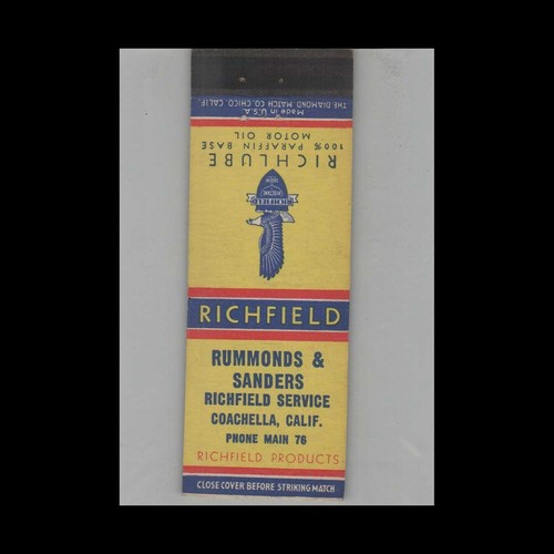 Matchbook Cover Richfield Gasoline Rummonds & Sanders Coachella CA | eBay
