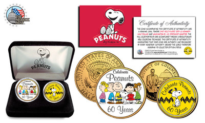 PEANUTS CHARLIE BROWN 60 Years 24K Gold USA 2 Coin Set Half Dollar ...