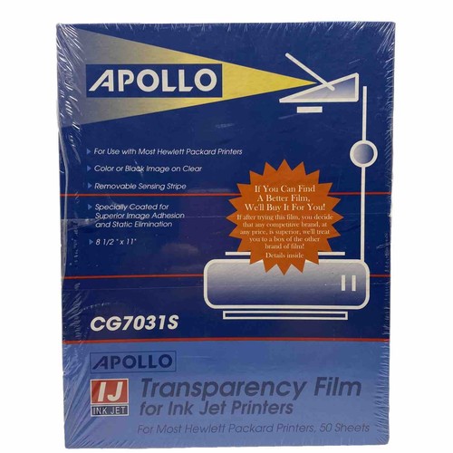 APOLLO Transparency Film CG7031S For Ink Jet Printers 50 Sheets NEW ...