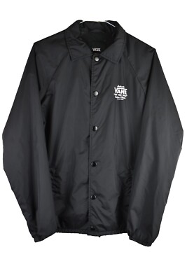 Vans Mens Button Snap Bomber Jacket Collared Black Satin Coach Jacket ...
