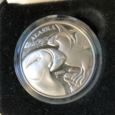 1995 Alaska Mint State Medallion, Puffin Proof Like Silver Coin, w/ Box ...