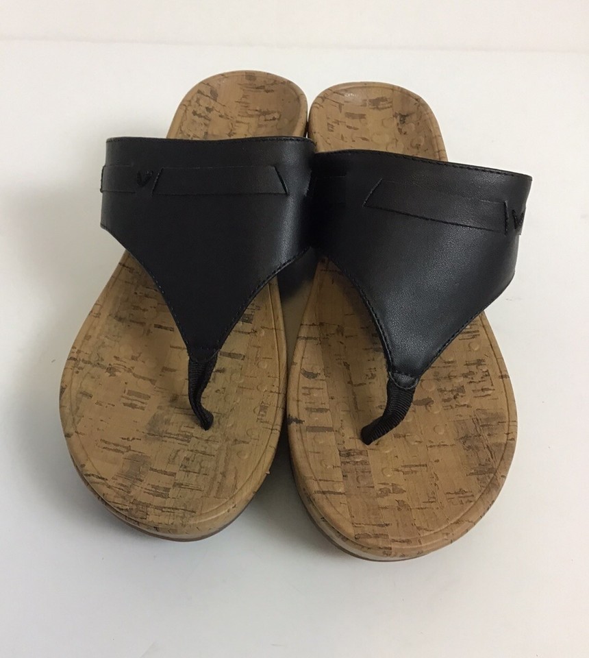 Vionic Cameron Thong Wedge Sandals Size 6 Black Cork Wedge Leather ...