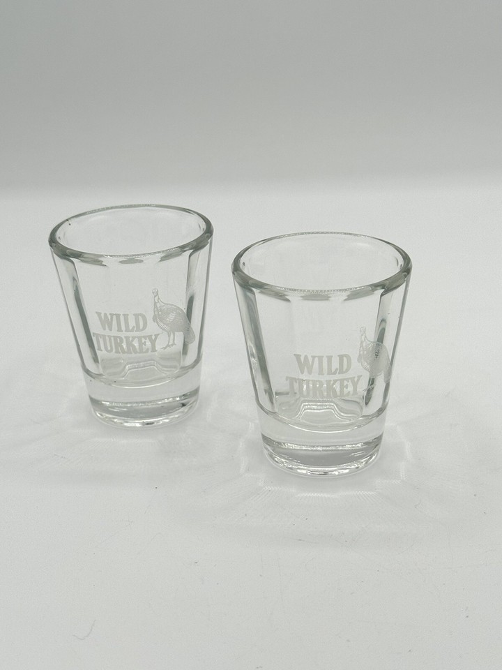 Set of 2 Etched Wild Turkey Bourbon Whiskey Beveled Shot Glasses ...