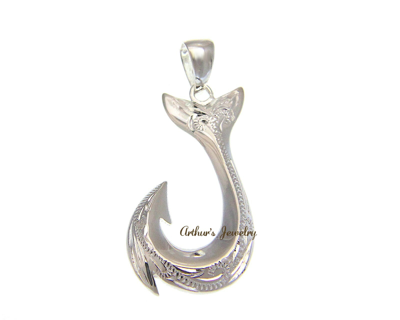 STERLING SILVER 925 HAWAIIAN SCROLL ENGRAVED FISH HOOK PENDANT 17MM | eBay