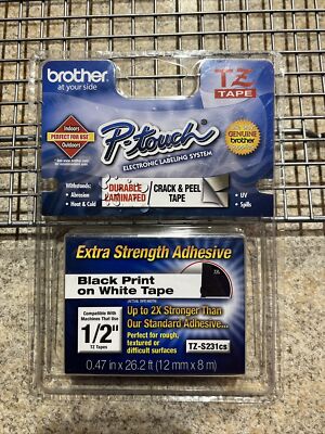Brother TZ-S231cs 1/2" Black On White TZ P-Touch Label Extra Strength ...