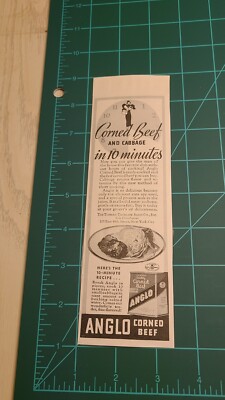 Vintage Anglo Corned Beef Print Ad 1937 Corned Beef And Cabbage In 10 ...