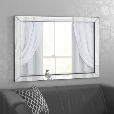 Livia Extra Large Silver Glass Framed Rectangle Bevelled Wall Mirror ...