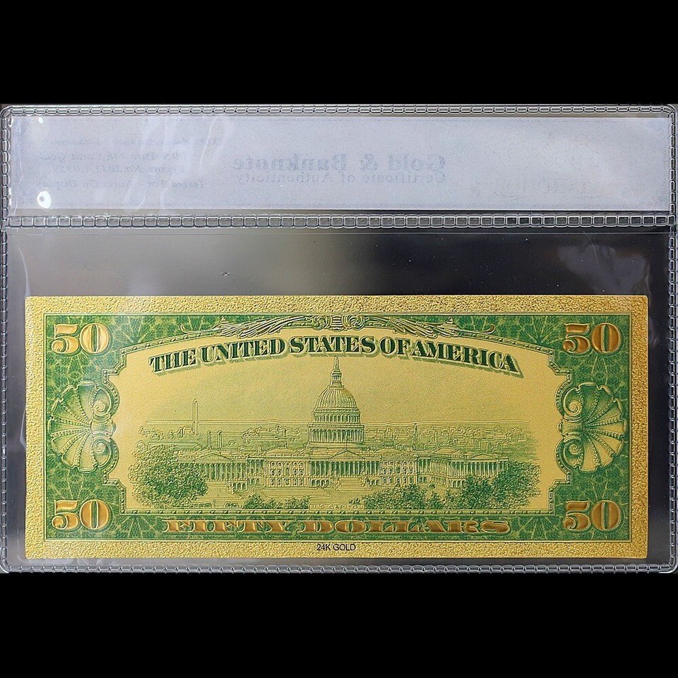 Gold 1928 $50 Fifty Dollars Banknote Collectible with Bag & Certificate ...