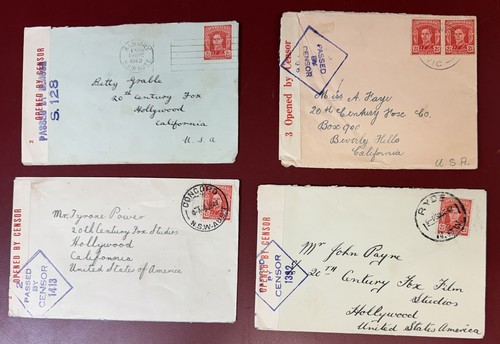 Lot of 4 WWII Australia Censor Covers, Each Addressed to Hollywood Move ...