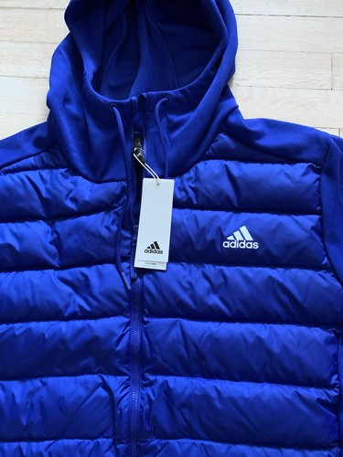 adidas Men's Essentials Hybrid Down Hooded Jacket Lucid Blue SZ. 2XL | eBay