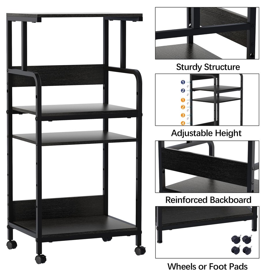 4 Tier Stand with Storage Shelf, Tall Mobile Printer Table for Home ...