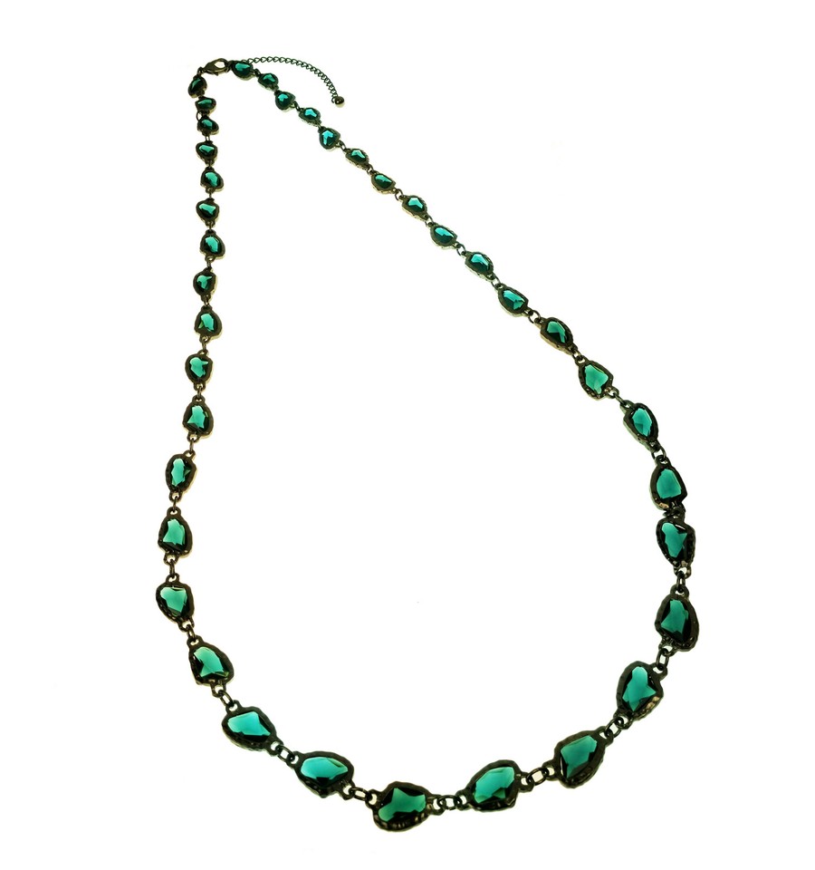 Long Exotic Teal Blue Jewel Gun Metal Gray Linked Necklace 36"-40" | eBay