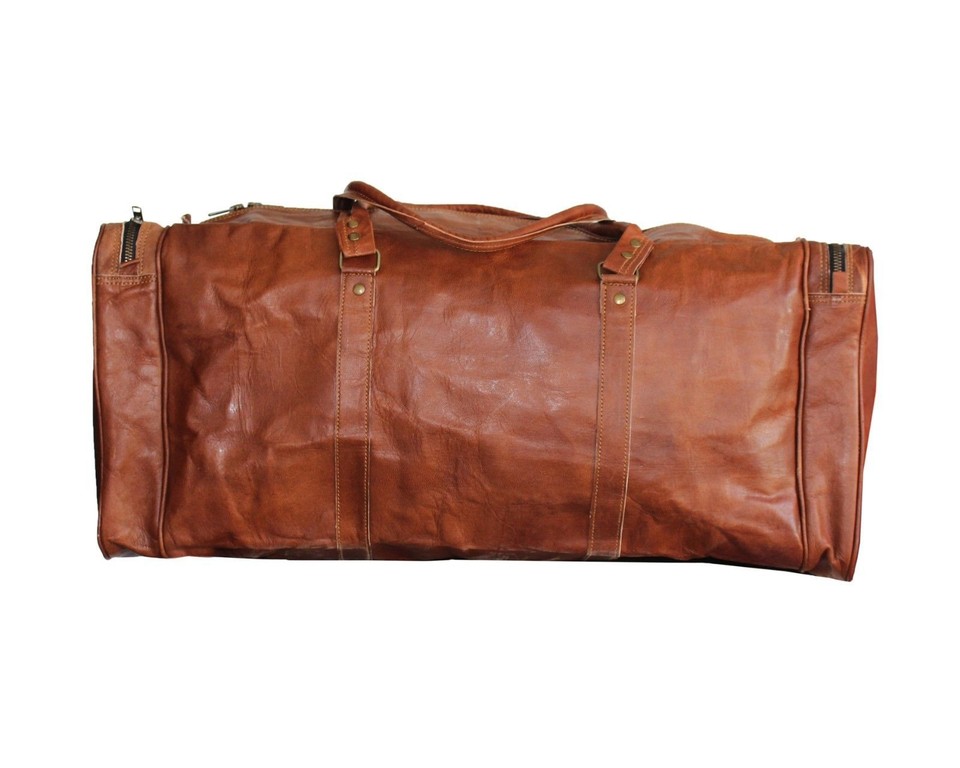 25"Men's Vintage Brown Genuine Leather Goat hide Travel Duffle Luggage ...