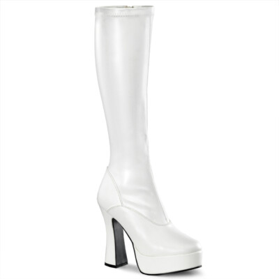 PLEASER ELECTRA-2000Z Women's White 5" Stack Heel Platform Knee High ...