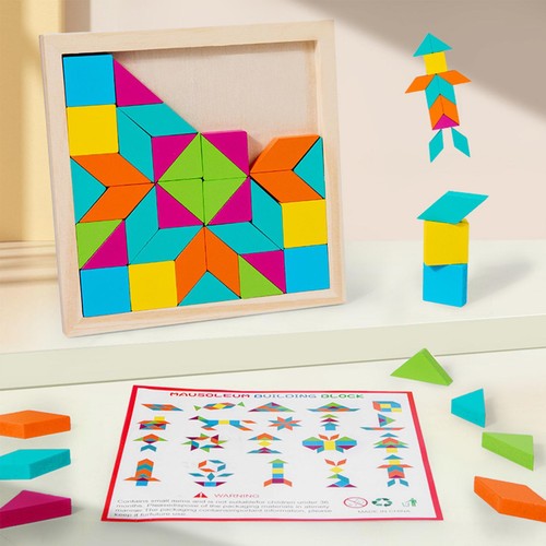 Wooden Pattern Blocks Set Geometric Shape Puzzle Kindergarten Classic ...