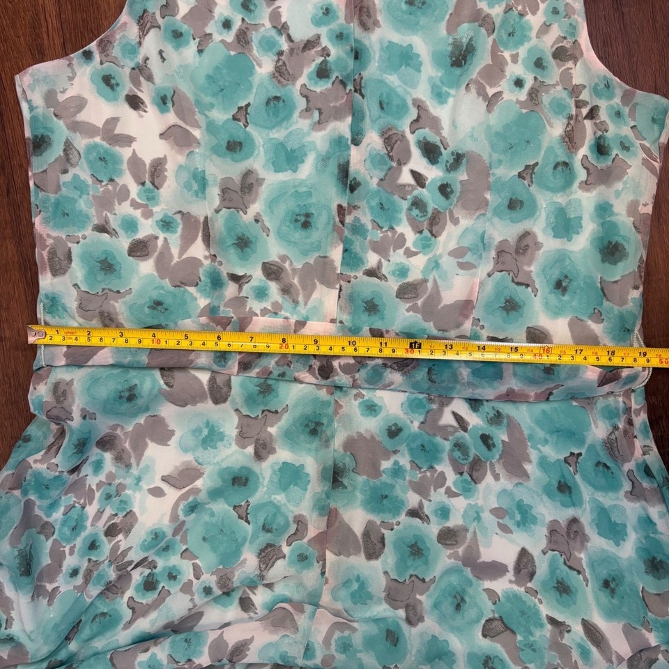 R&K Womens Sleeveless Floral Print Dress Belt Size 18 Aqua & Gray Zip ...