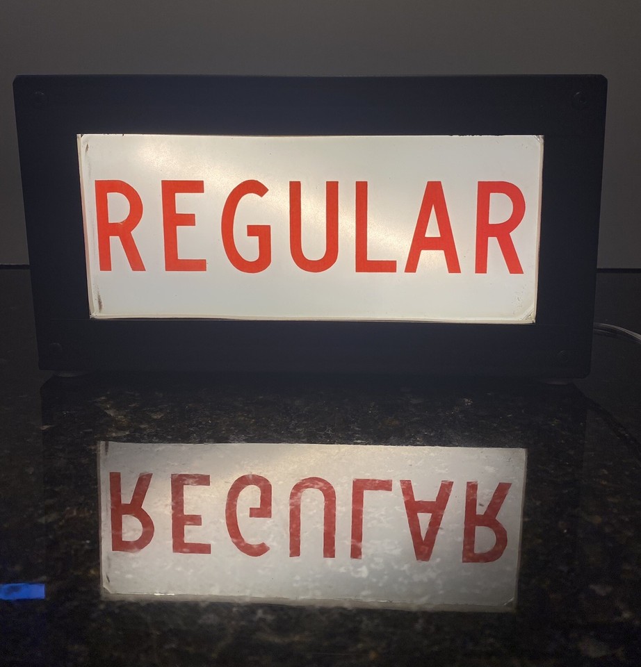 Original Vintage “Regular” Gas Station Gas Pump Ad Glass - Lighted Sign ...