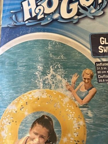 NEW H2O GO! 31" Inflatable Novelty Swim Ring,Yellow, Gold GLITTER Float ...