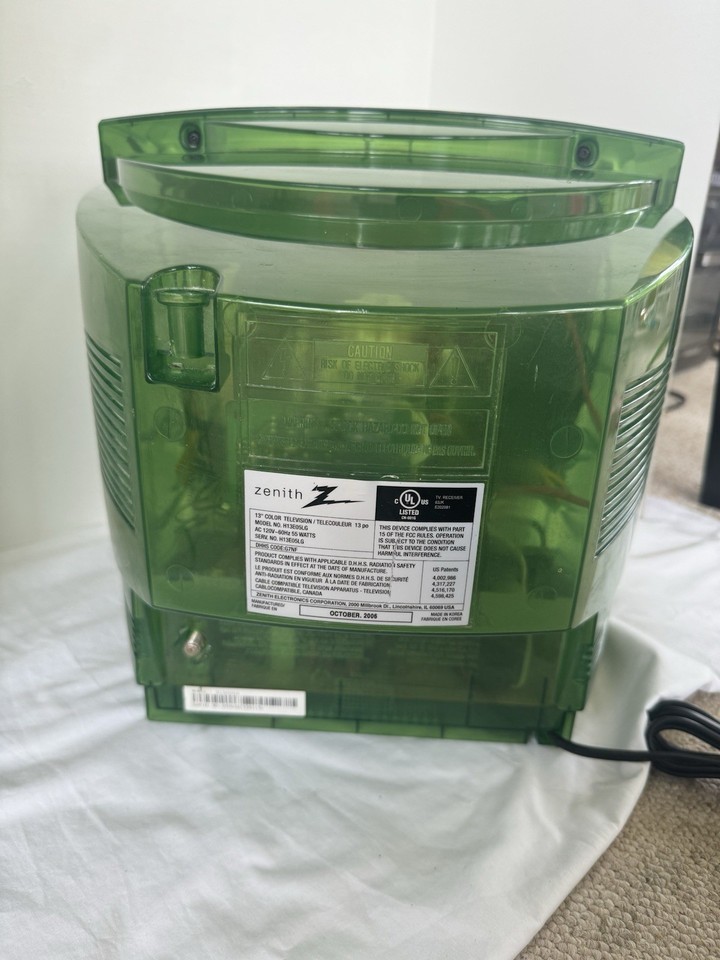 Zenith Clear Translucent Green 13" Color CRT TV Prison Jungle Retro ...