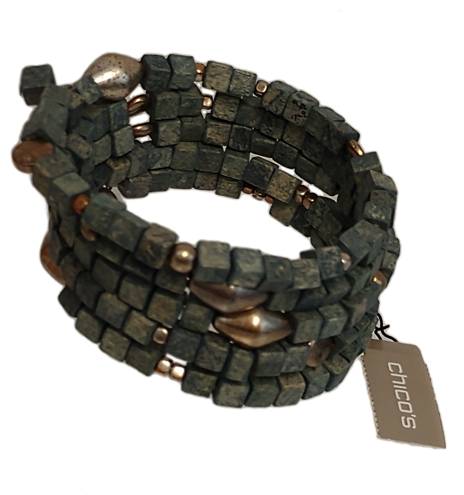 Chicos Azure Coil Bracelet Blue Denimn Beaded NWT One Size fits All | eBay