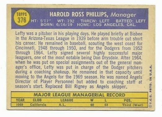 1970 Topps #376 Lefty Phillips California Angels | eBay