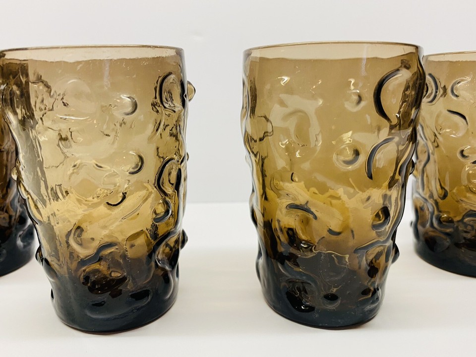 Vintage Set Of 4 Bryce Glass El Rancho Brown Dimple Textured 5 Oz Juice ...