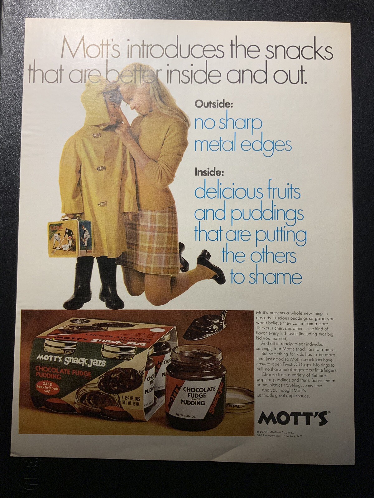 Mott's Chocolate Fund Flavor Pudding Snack Jars 1970 Vintage Ad | eBay