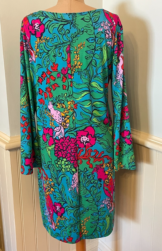Lilly Pulitzer Jade Dress Womens L Shake Your Tail Feather Green Preppy ...