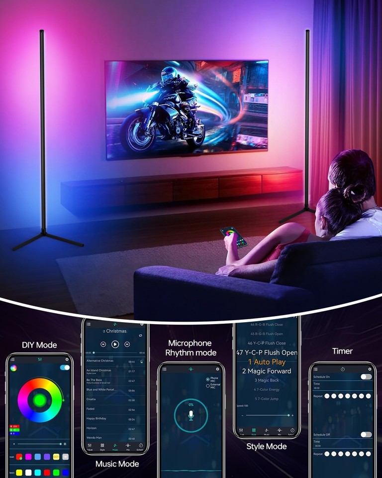 Smart RGB Corner Floor Lamp, APP & Voice Control, 16 Million Color ...