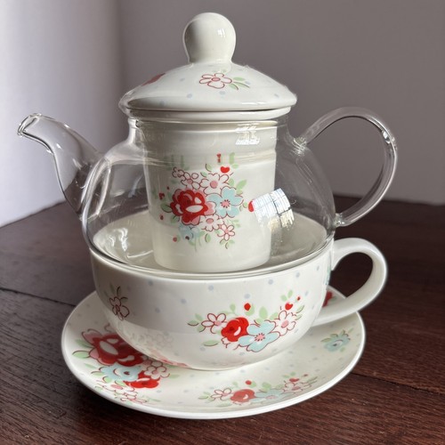 Grace Teaware Tea For One Glass Teapot With Cup Saucer And Infuser ...