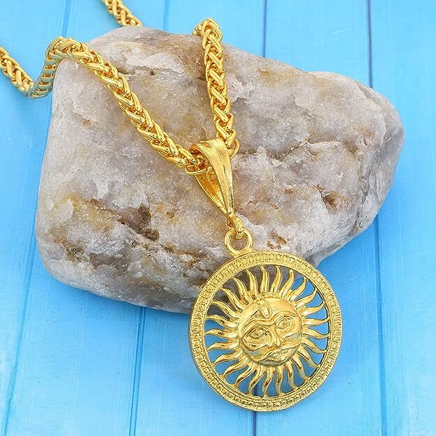 Gold Plated Sun / Surya Locket Chain Pendant Necklace Jewelry For Men ...