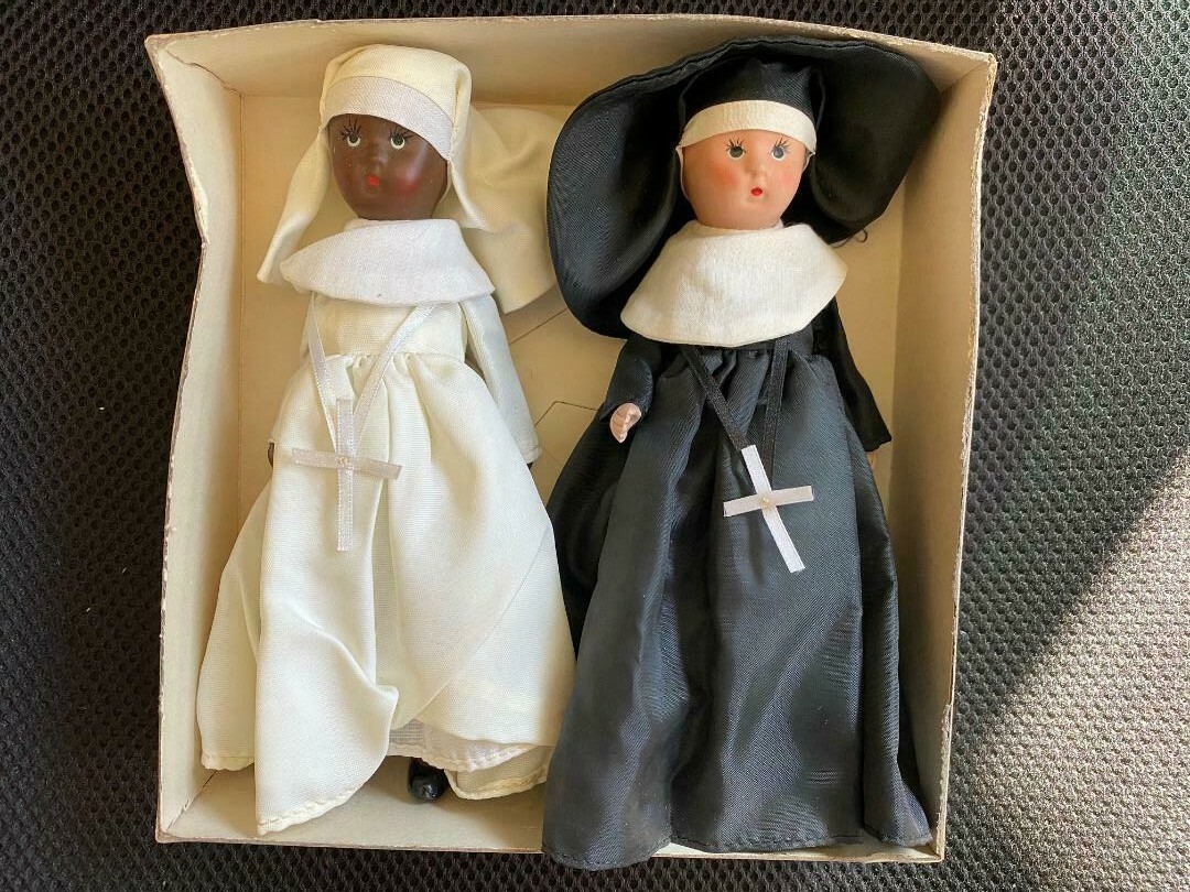 Vintage 2 Nun DOLLS composition & bisque Nun series Dollcraft Co. 7" | eBay