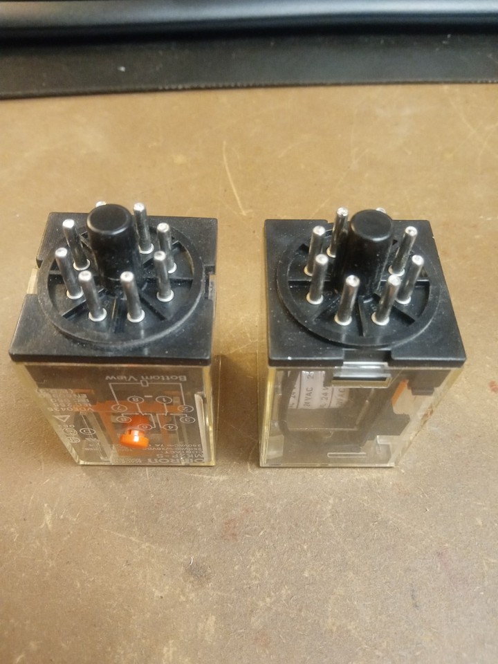 TWO (2) Omron MK2P-S Relays 24VAC Coil DPDT 10A Contacts - 8-Pin Octal ...