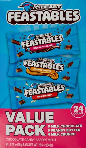 Mr Beast Feastables Milk Crunch Chocolate Peanut Butter Value Pack, 24 ...
